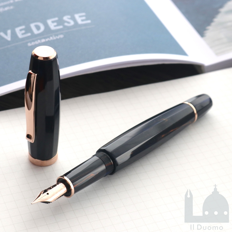 スクリーボ 限定生産品 フィール ブルーカリッフォ 万年筆 ローズゴールドトリム 14Kフレックス/18Kニブ SCRIBO Feel Blu ...